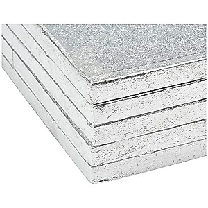 DecoPac Square Cake Drum, Foil Covered Cake Drum, Sturdy Half Inch Thick, Pack of 5, Silver - 14 Inch