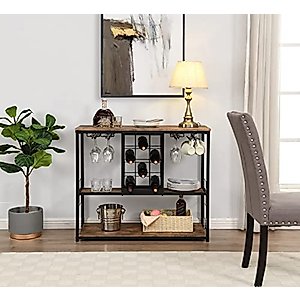 CIATRE Wine Rack Table, Wine Rack Kitchen Bar 3 Tier Storage Rack, Wooden Wine Cabinet Wine Cabinet with Bottle Rack and Glass Rack for Home Kitchen Dining Room, 40 Inch