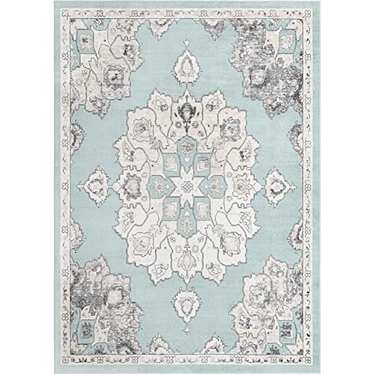 Unique Loom Parker Collection Area Rug - Kokulu (10' x 14' Rectangle, Aqua/Beige)