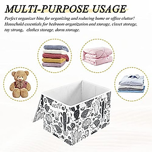 Krafig Animal Hedgehog Black White Foldable Storage Box Large Cube Organizer Bins Containers Baskets with Lids Handles for Closet Organization, Shelves, Clothes, Toys