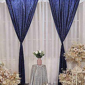 SquarePie Sequin Curtain 2FT x 8FT Navy Blue 2 Panels Backdrop for Wedding Party Independence Day