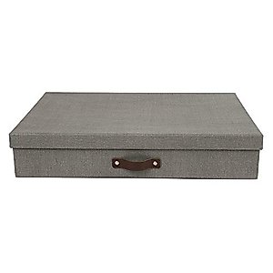 Bigso Sverker Canvas Fiberboard Legal and Art Storage Box | Scrapbook Storage Box for Loose Papers and More | Durable Document Boxes with Lid and Leather Handle | 17.1’’ x 12.2’’ x 3.3’’ | Grey