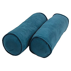 Blazing Needles Corded Microsuede Bolster Pillow, 20" x 8", Teal 2 Count