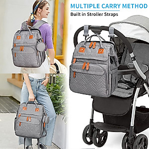 KABAQOO Diaper Bag Backpack, Large Baby Diaper Bags for Boys Girls, Baby Bag with USB Charging Port, Multifunction Waterproof Travel Back Pack for Moms Dads, Grey