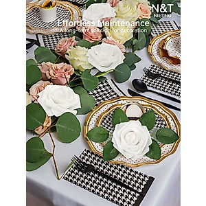 N&T NIETING Artificial Flowers, 25pcs Fake Flowers White Rose Perfect for DIY Wedding Bridesmaid Bridal Bouquets Centerpieces Home Flower Arrangement Decoration