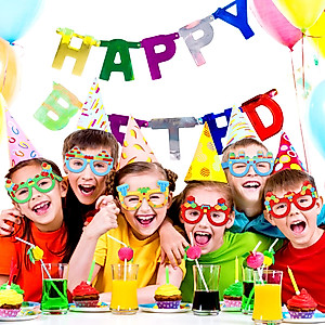 Fiada 12 Pcs Building Bricks Party Favors Paper Glasses Building Block Glasses Frames Photo Booth Props for Kids Toddlers Theme Party Supplies Favors