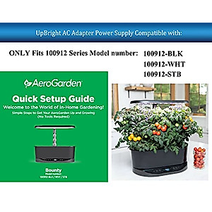 UpBright 24V [UL Listed] AC/DC Adapter Compatible with AeroGarden 100912-BLK 100912-WHT 100912-STB 100913-BSS 100913-PPL 100913-PRE Aero Garden Bounty Elite Indoor Hydroponic Herb LED Grow Light Power