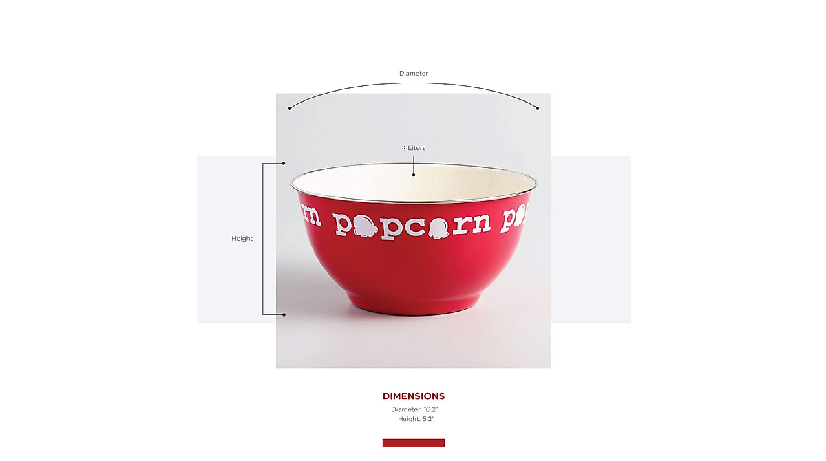 Large Red Popcorn Serving Bowl for Movie Night & Parties