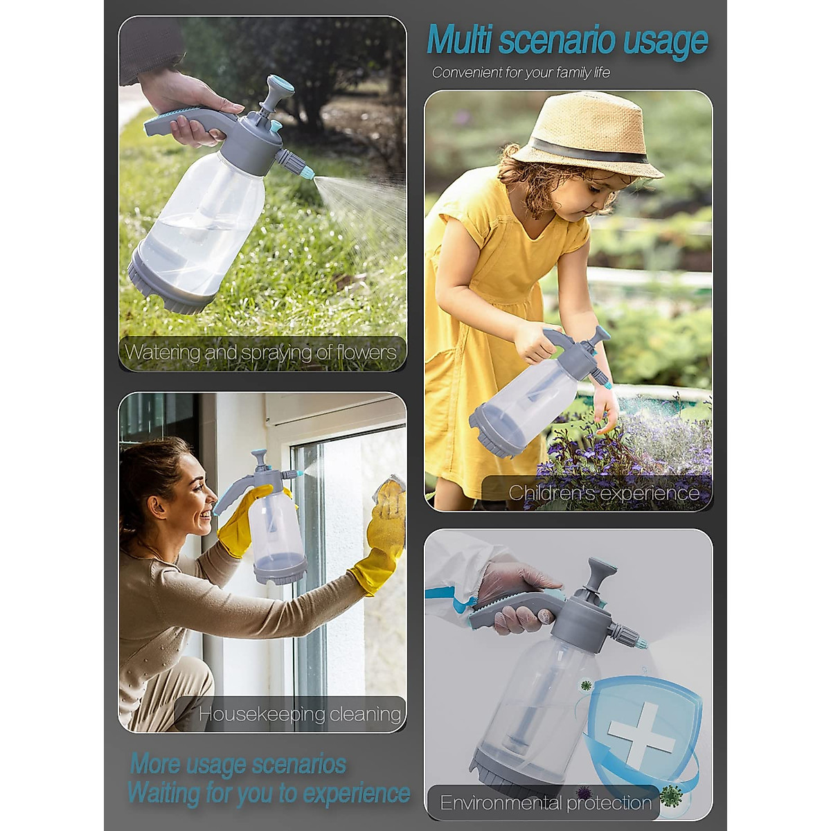 Manual Garden Spray, Lawn Plant Flower Pressure Pump Spray, Adjustable Safety Valve, with Extended Nozzle 0.5 Gallon/2 liters