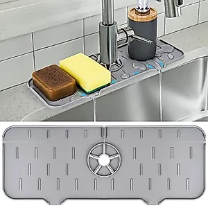 Kitchen Sink Splash Guard - Silicone Faucet Handle Drip Catcher Tray, Dish Soap Dispenser and Sponge Holder Mat Behind Faucet, Kitchen Guard Gadgets Sink Accessories for Kitchen Counter and Bathroom