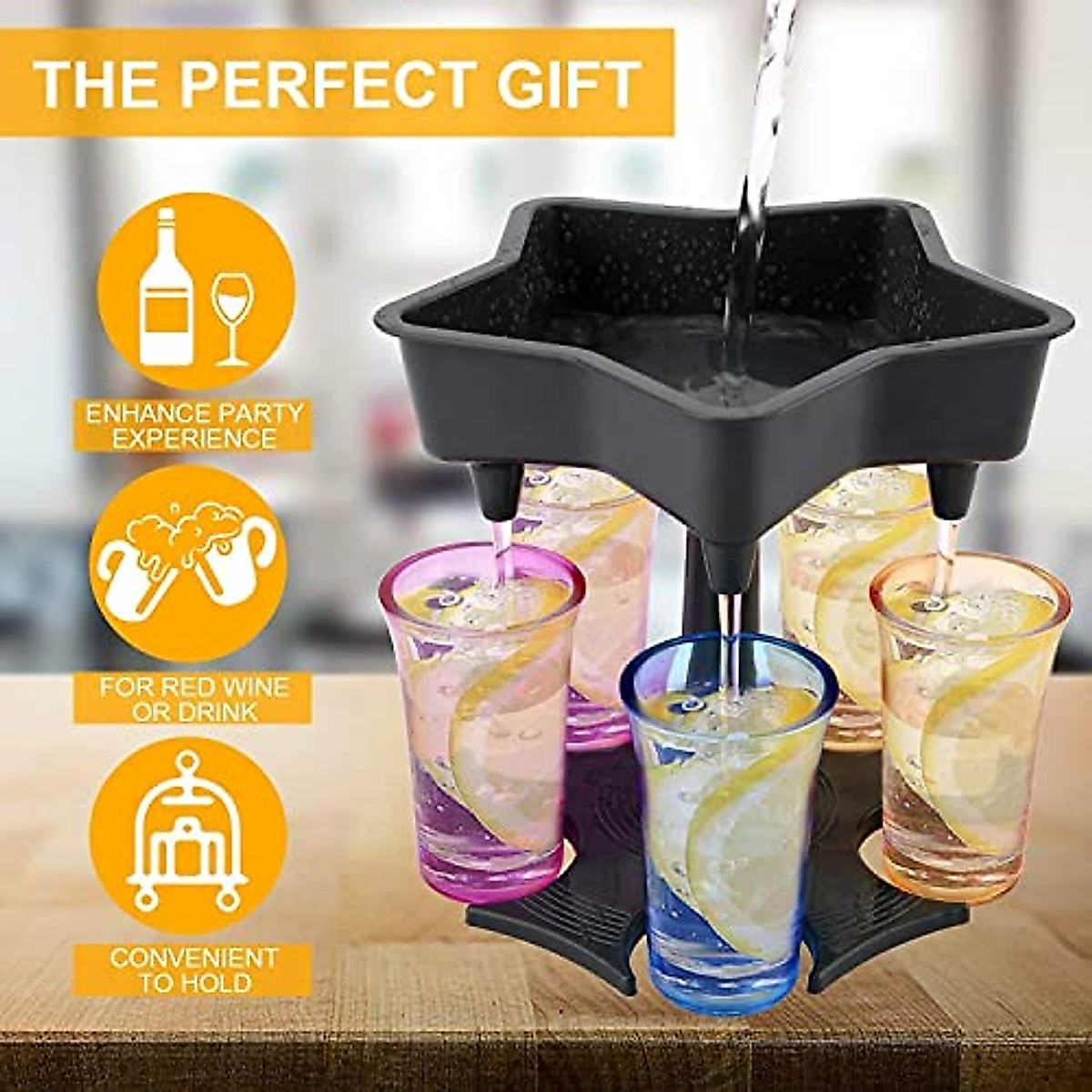 WeePro Shot Glass Dispenser and Holder Dispenser with Cups, 5 Shot Buddy Dispenser for Liquid/Drinks/Beverages Great for Parties, Bars, and Hosting, Perfect for Thanksgiving, Christmas, New Year