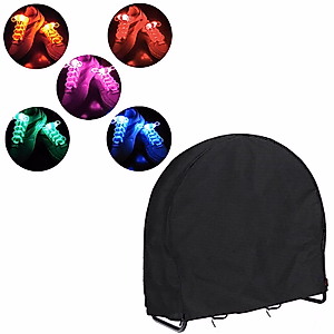 2win2buy Round Firewood Log Rack Cover, Outdoor Waterproof Ring Log Hoop Cover fit 4 Seasons Black & 5 Pairs LED Light Up Shoelaces Casual Sneaker Waterproof Plastic Shoe Strings