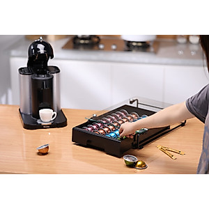 EVERIE Crystal Tempered Glass Organizer Drawer Holder Compatible with Nespresso Vertuo Capsules, Compatible with 40 Big or 52 Small Vertuoline Pods, 12'' Wide by 16.5'' Deep by 3.5'' High