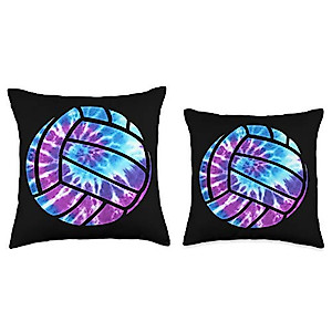 Volleyball Gear For Teen Boys & Girls Volleyball Tie Dye Blue Purple Teenage Girls Perfect Gift Throw Pillow, 16x16, Multicolor