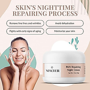 NOACIER Nightly Revitalizing Anti Aging Face Cream, Skin Renewing Hyaluronic Acid Evening Moisturizer, Wrinkle & Skin Barrier Repair for Sensitive, Dry, and Normal Skin, 1oz