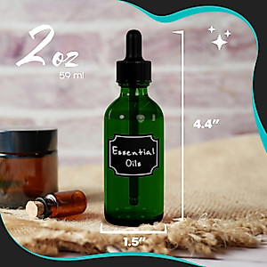 Nevlers 24PK Green Glass Dropper Bottle 2oz |No-Leak Firm Suction Small Glass Bottle with Dropper |Versatile Eye Dropper Bottle, Tincture Bottles, Medicine Dropper Bottle, Oil Dropper Bottle & More