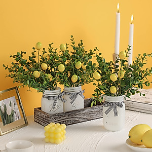 Lemon Mason Jars Centerpiece for Table, Wood Tray with 3 Painted Jars, Dining Coffee Table Centerpiece For Kitchen, Living Room, Spring Mason Jar Decor with Lemon
