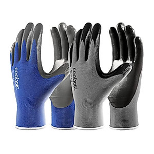 COOLJOB Large Size 10 Pairs Safety Work Gloves, Blue Gray, Nitrile Rubber Coated, Non-slip, Oil Resistant, Hand-friendly, Multi-purpose, Machine Washable