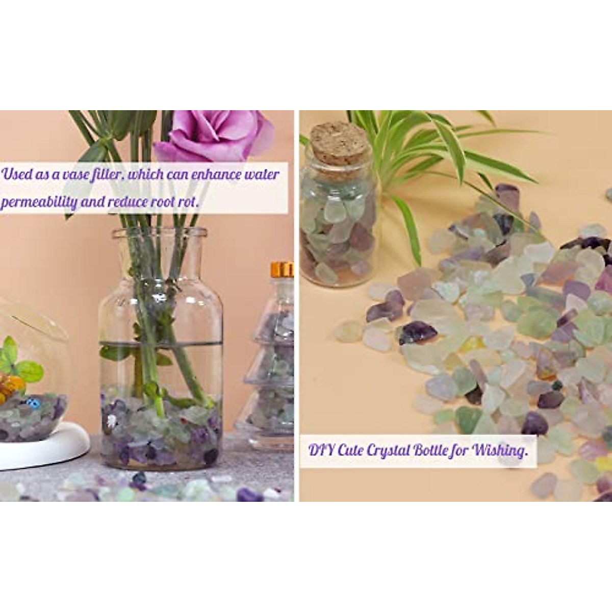 1lb Fluorite Aquarium Gravel Rocks Natural Tumbled Healing Crystal Chips Bulk Gemstones Crushed Stones for Fountain Vase Filler Planters Decorative Fish Tank Potted Reiki Energy Balancing