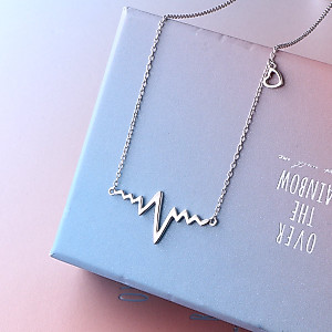 Heartbeat Necklace 925 Sterling Silver Cute Cardiogram Life Line EKG ECG Heartbeat Necklace for Women Teen Girlfriend Wife Nurse Doctor, 18 inch