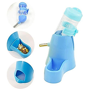 3 in 1 Hamster Hanging Water Bottle Small Animal Auto Dispenser with Stand Base for Hamster Rat Gerbil Mouse Chinchillas Squirrel Guinea Pig Ferret Rabbit Cage Toy (Blue)