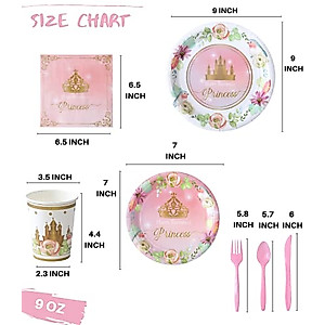 Winoo Design Princess Plates and Napkins Party Supplie - Serves 16 - Princess Birthday Decorations Includes Paper Plates Cups Napkins Cutlery Balloons Banner Tablecloth Party Favor Décor Idea