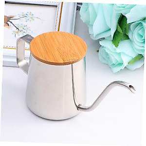 LABRIMP Goose Neck Teapot Kettle Espresso Long Neck Kettle Juice Jug Dispenser Small Coffee Pitcher Vacuum Coffee Pot Coffee Maker Hand Pour Pot Wooden Stainless Steel