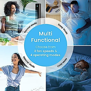 Pro Breeze 46" Oscillating Tower Fan with Remote, Floor Standing Fan Oscillating 70° - Powerful Quiet 45W Cooling Fan for Bedroom, 3 Speed, 4 Modes, 12 hr Timer - Bladeless Tower Fans for Room