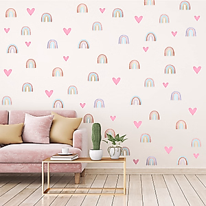 Boho Rainbow Decor Stickers Colorful Rainbow Wall Decal Small Rainbow Wall Decal Watercolor Rainbow Heart Wall Stickers for Bedroom Nursery Wall Decor