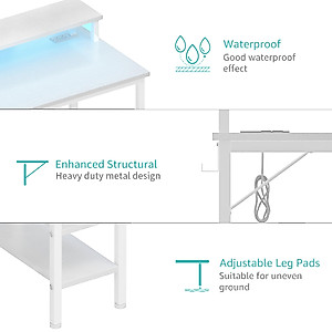 Lufeiya White Computer Desk with LED Lights and Power Outlets, 40 Inch Home Office Desks with Monitor Stand, Teen Writing Study Table Gaming Desk with Charging Station, White