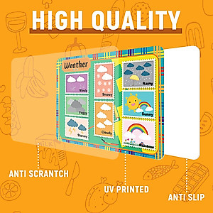 teytoy Kids Placemats Set of 5, Laminated Toddler Educational Learning Table Place Mats, Ball Weather Animal Fruit Vehicle, Children Montessori Eat Mat Non Slip Waterproof Heat Resistant