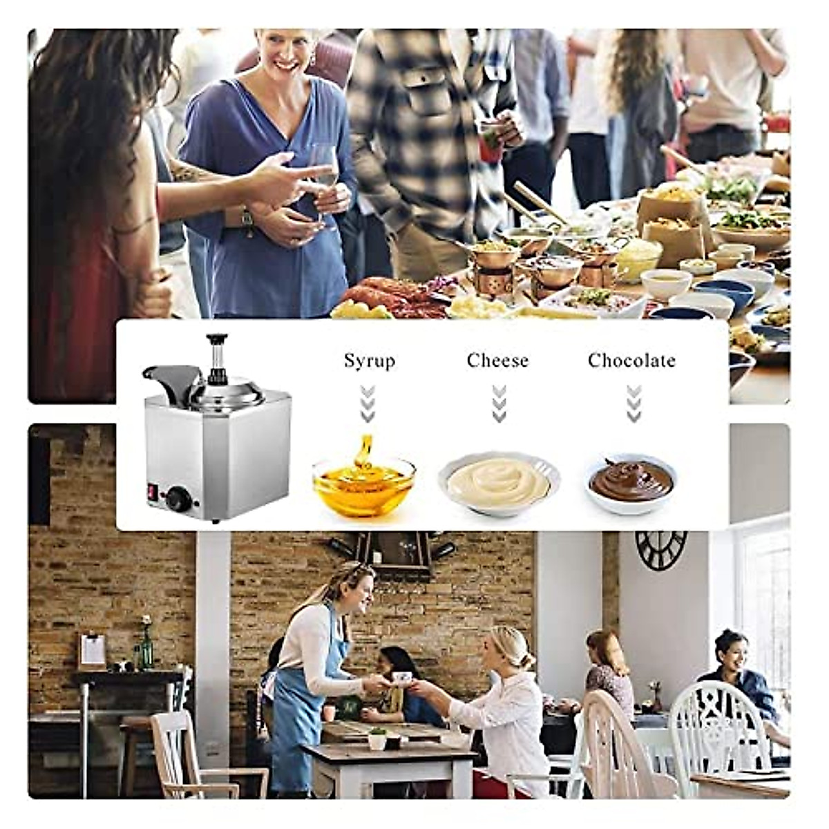 Commercial Chocolate Jam Warmer, 30-110℃ Sauce Pump Dispenser, Stainless Steel Food Warmer Chocolate Heated Pump for Hot Fudge Caramel Butter Cheese