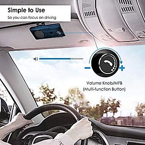 Avantree CK11 Bluetooth 5.0 Hands Free Cell Phone Car Kit, 3W Loud Speakerphone, Support Siri Assistant, Motion AUTO ON, Volume Knob, Wireless in Car Handsfree Speaker with Visor Clip – Blue