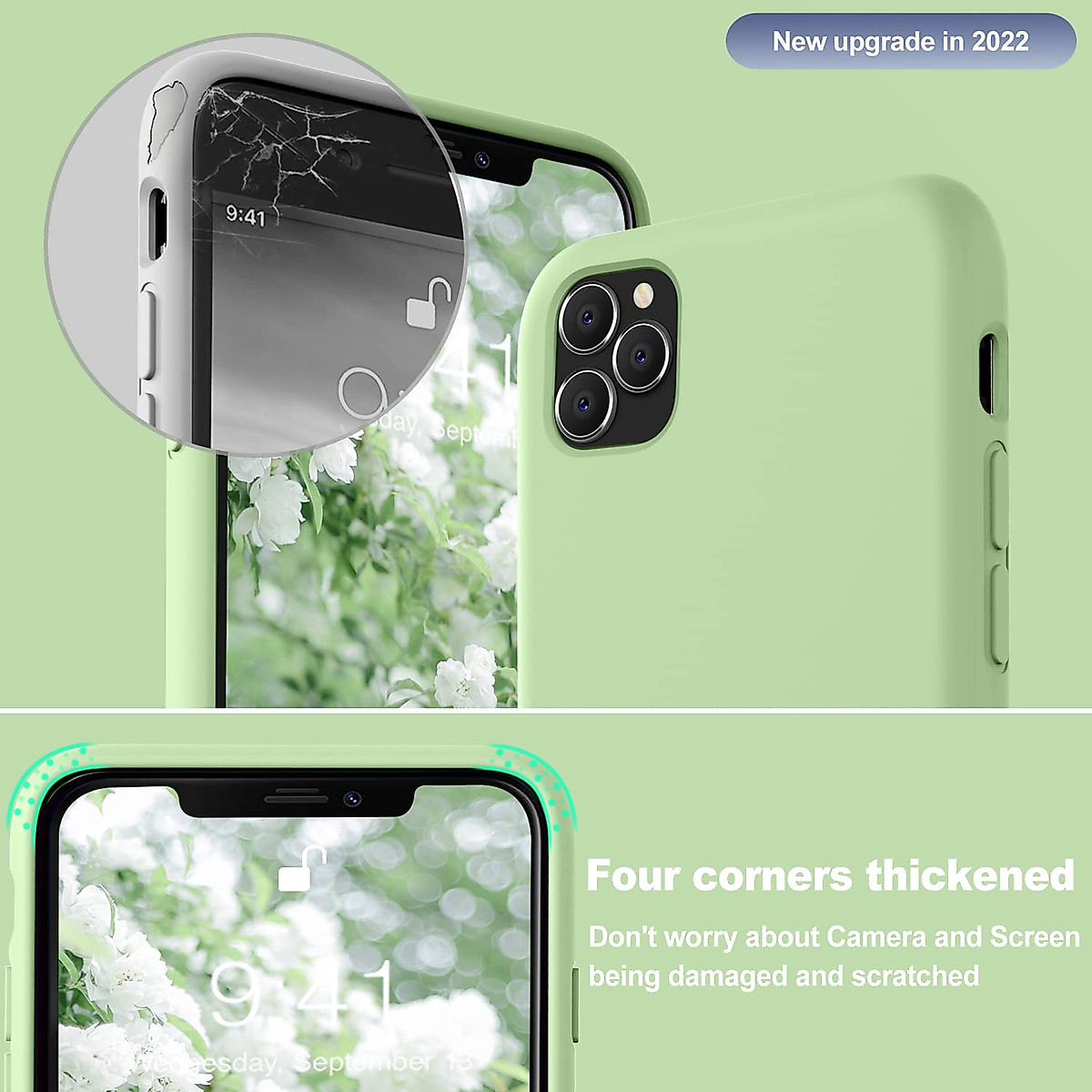 Vooii for iPhone 11 Pro Case, Soft Liquid Silicone Slim Rubber Full Body Protective iPhone 11 Pro Case Cover (with Soft Microfiber Lining) Design for iPhone 11 Pro - Matcha