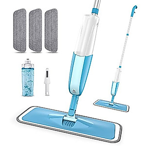 MEXERRIS Microfiber Spray Mop for Floor Cleaning Wet Dry Mop 360 Degree Spin Microfiber Dust Mop Hardwood Floor Mop with 410ML Refillable Bottle Include 3 Microfiber Reusable Pads and 1 Scrubber