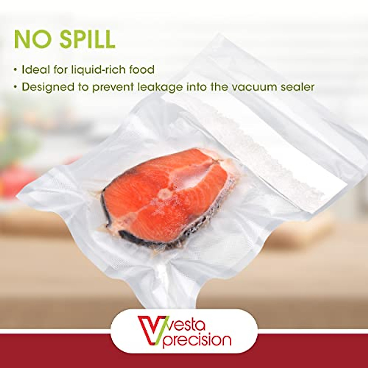 Vacuum Seal Pouches by Vesta Precision | Clear and Embossed Vacuum Sealer Bags | Liquid Block | 25 Vacuum Bags per Box (8x12)