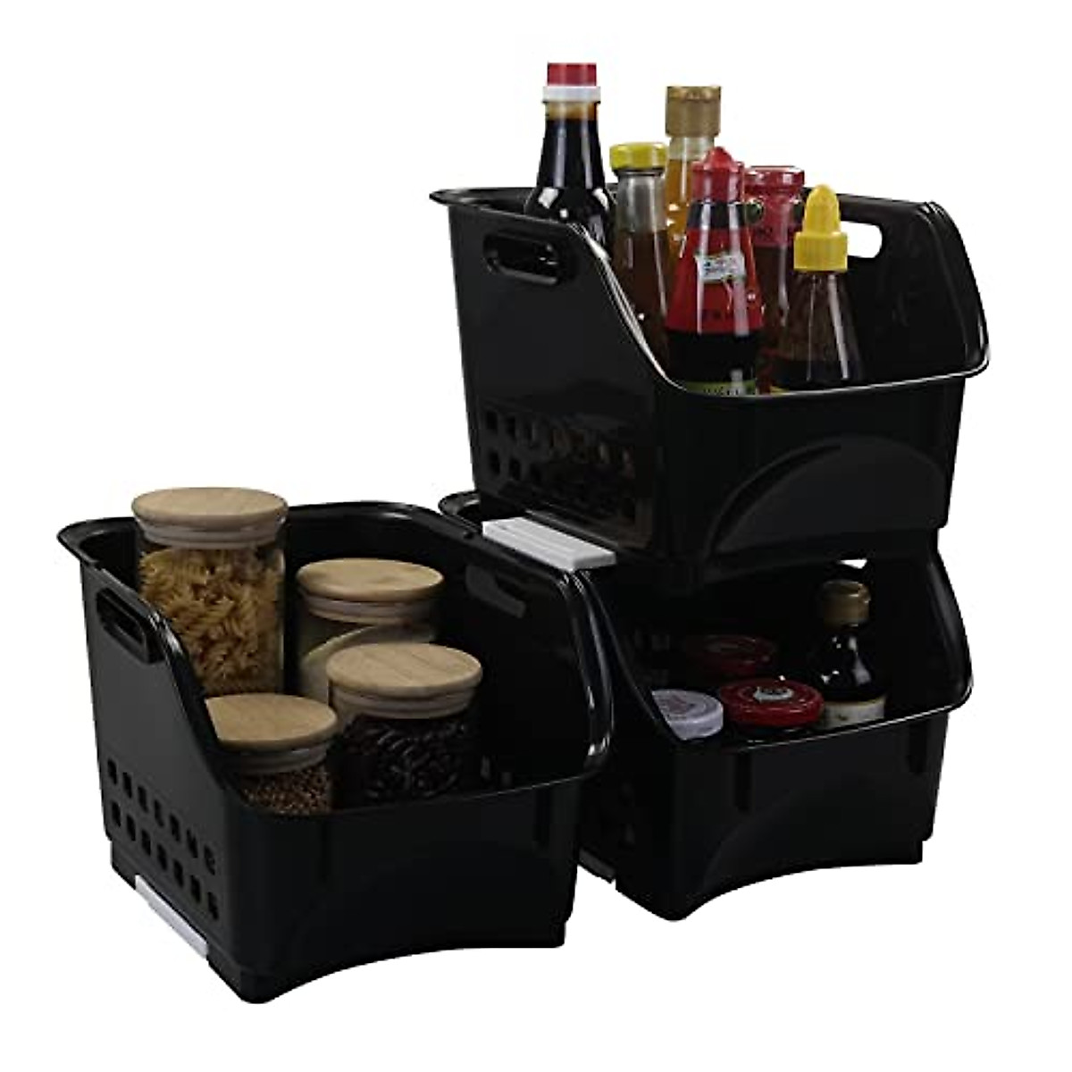 Utiao 3 Packs Storage Basket Bin, Plastic Organizer Basket, Black