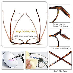 Kerecsen 5 Pack Reading Glasses for Women and Men Large Frame Round Readers Spring Hinges (5 Pack Mix Color, 2.25)