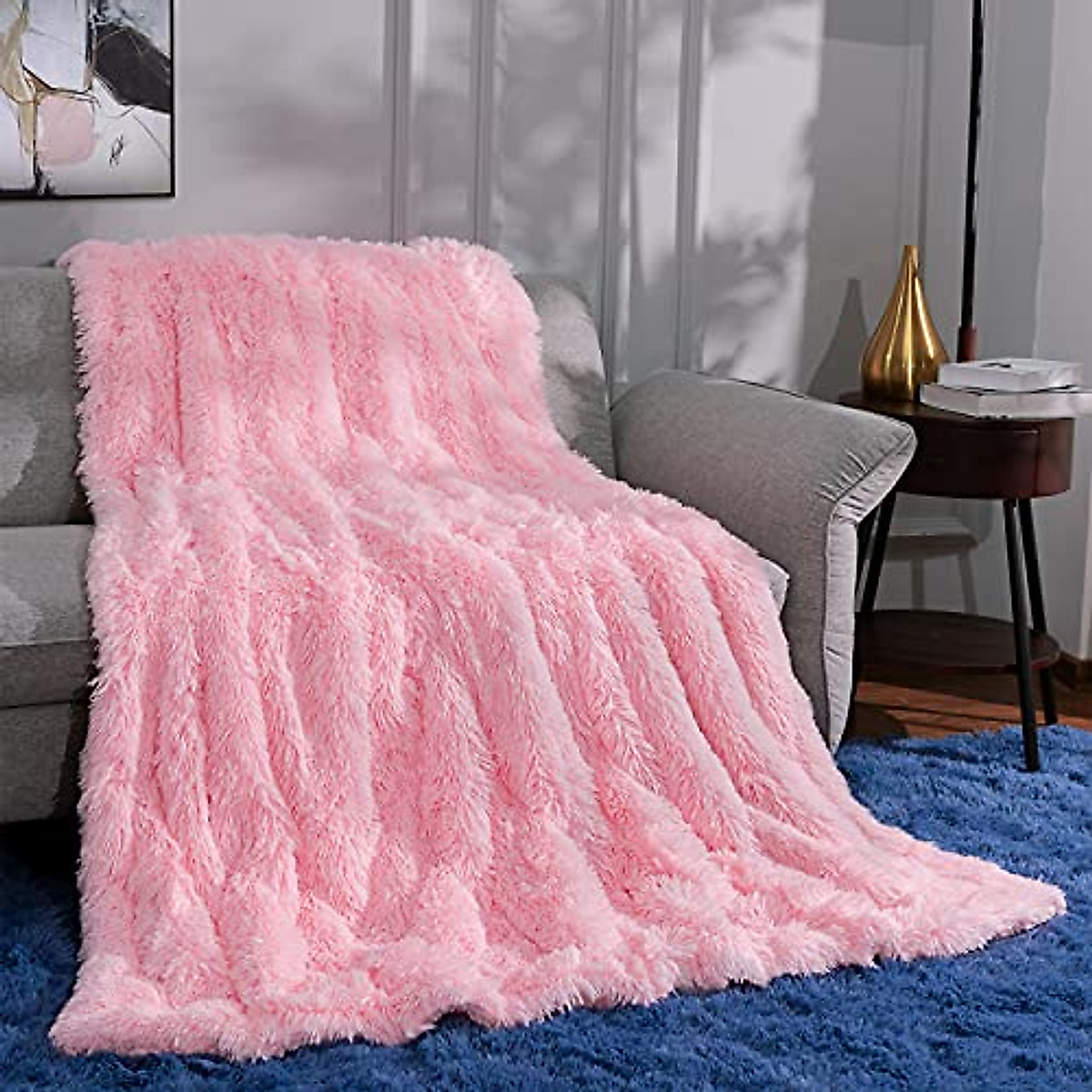 Zareas Soft Faux Fur Throw Blanket, 50" x 60" Plush Sherpa Blanket for Couch, Thick Warm Blankets for Winter, Fluffy Fleece Blanket, Christmas Blanket, Fuzzy Comfy Velvet Blanket for Bed Sofa, Pink