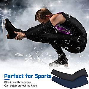 4 Pieces Thermal Arm Warmer Compression Arm Sleeve for Men Women Outdoor Winter Activities Cycling Basketball Running (Black, Navy Blue, Medium)