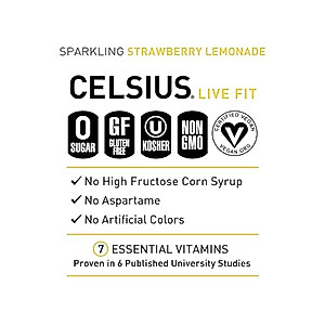 CELSIUS Sparkling Strawberry Lemonade, Functional Essential Energy Drink, 12 Fl Oz (Pack of 12)