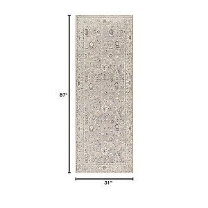 Livabliss x Becki Owens Davina Damask Runner Area Rug, 2'7" x 7'3", Light Grey