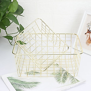Stephanie Imports Set of 2 Nested Wire Basket Trays for Storage and Organizing (Gold)