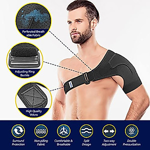 Suptrust Recovery Shoulder Brace for Men and Women, Shoulder Stability Support Brace, Adjustable Fit Sleeve Wrap, Relief for Shoulder Injuries and Tendonitis, One Size Regular, Dark Black