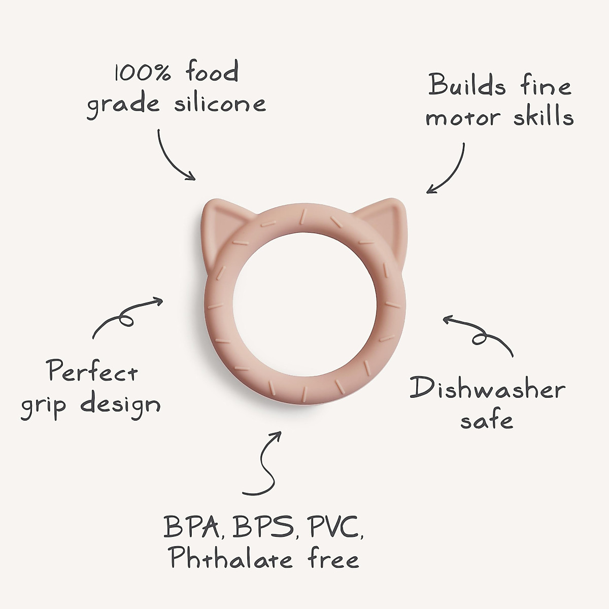 mushie Silicone Baby Teether Toy | Cat (Blush)