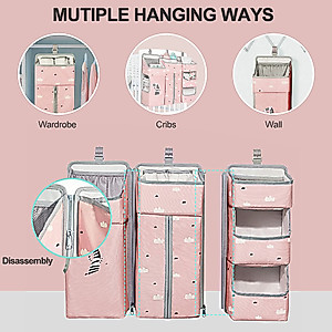 TOCKONIMN Hanging Diaper Caddy Organizer for Baby Crib - 3-in-1 Diaper Stacker for Changing Table Nursery Organization Storage Holder for Baby Essentials Attachment Portable Combining Clothing