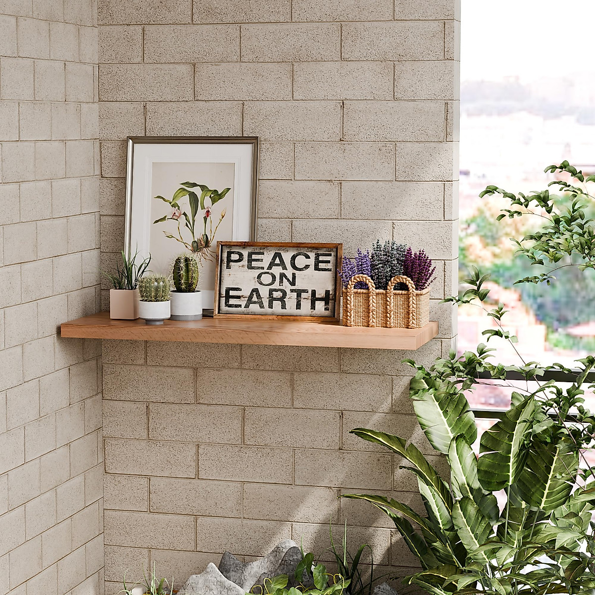 LUPWNEKA 36 Inch Solid Oak Floating Shelves for Wall - Natural Wood 12 Inch Deep Wall Shelf, Rustic Display Shelf Wall Mounted, Hanging Wall Shelf Decoration for Bedroom, Bathroom, Living Room