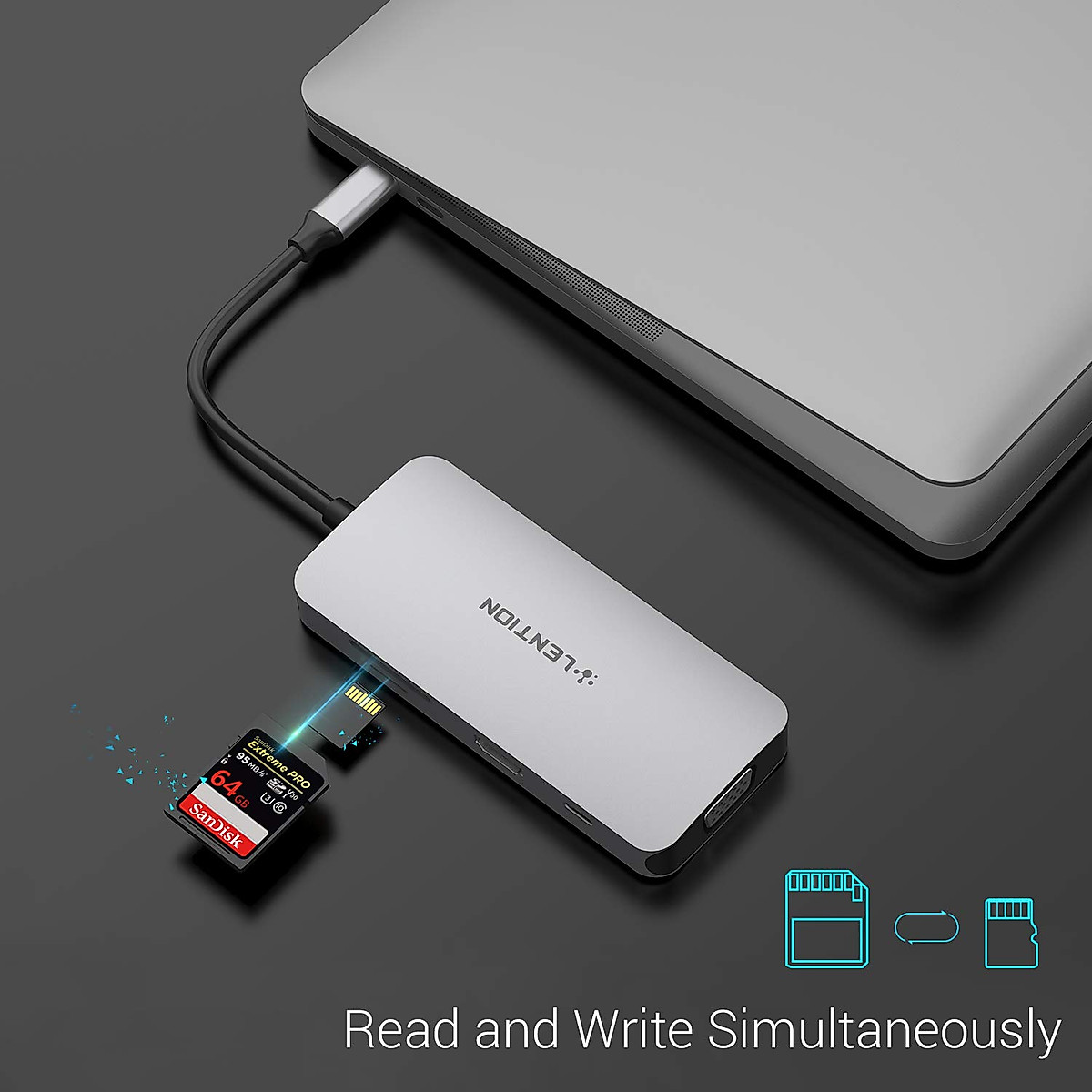 LENTION USB C Hub with 4K HDMI, VGA, SD/Micro SD Card Reader, 3 USB 3.0, Type C Charging Adapter Compatible 2022-2016 MacBook Pro, New Mac Air/Surface, Chromebook, More (CB-CE55, Space Gray)