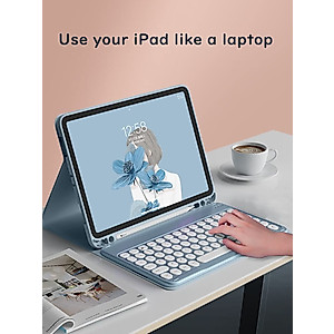 HENGHUI iPad 10 2022 10.9" Keyboard Case Cute Round Key Color Keyboard Wireless Detachable BT Keyboard Cover for iPad 10th Generation 10.9-inch (DarkGreen)