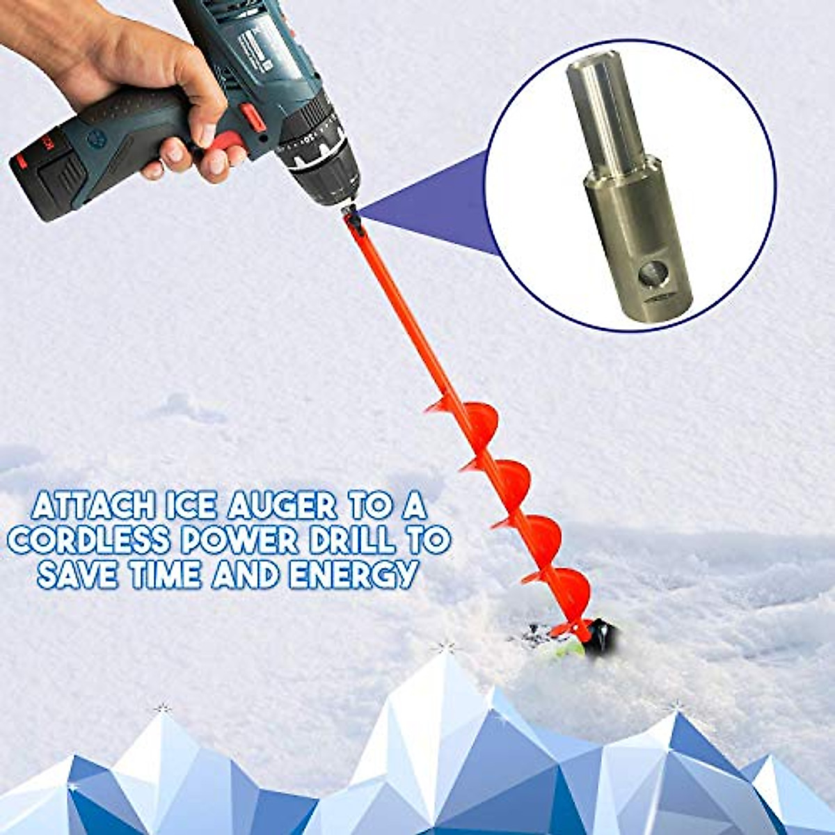 Ice Auger Drill Adapter I High-Quality 304 Stainless Steel I Fits Drill Chuck: 1/2" plus and 1/4" Hole for 1/4"-20 Wing Bolts & Locking Screws I